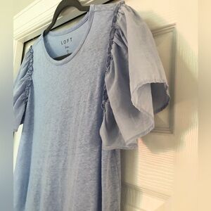 LOFT | Tops | Nwt Loft Cornflower Blue Flutter Sleeves Linen Top | Poshmark